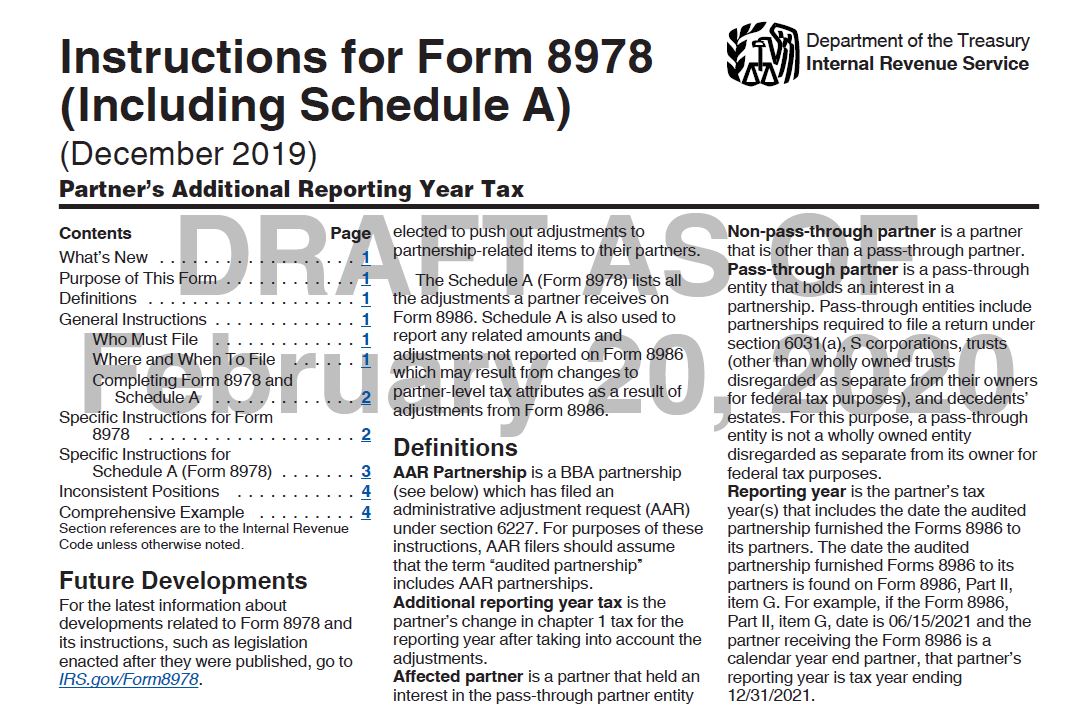 IRS Release Draft Instructions to Form 8978